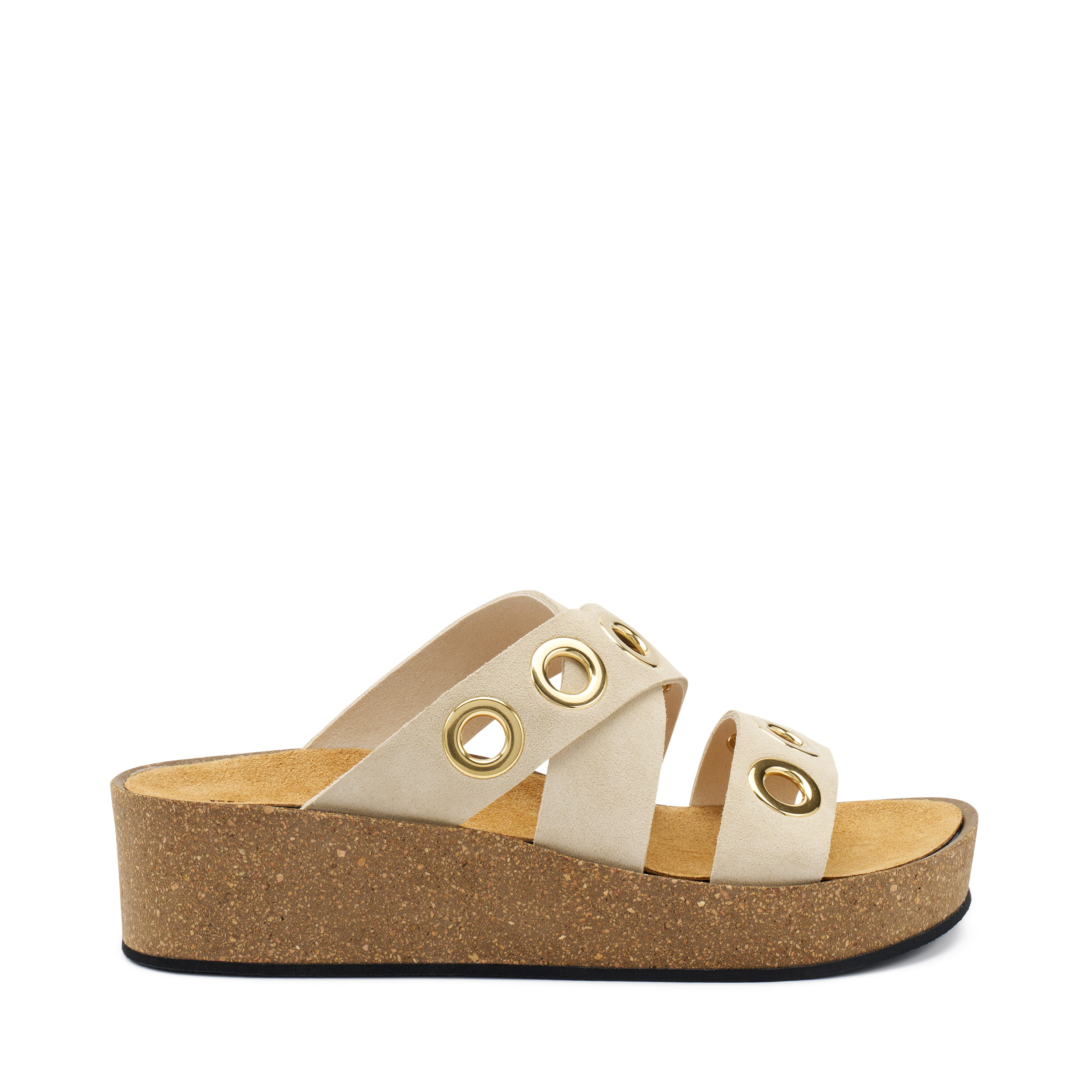 Flatform sliders with eyelets, Col. Beige | Frau