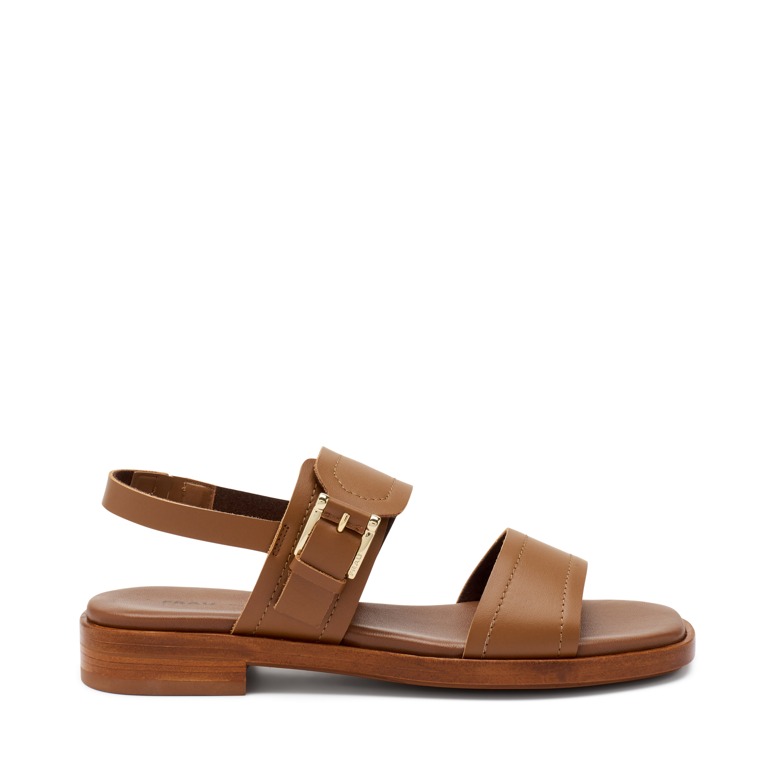 Leather double-strap sliders with buckle, Col. Brown | Frau